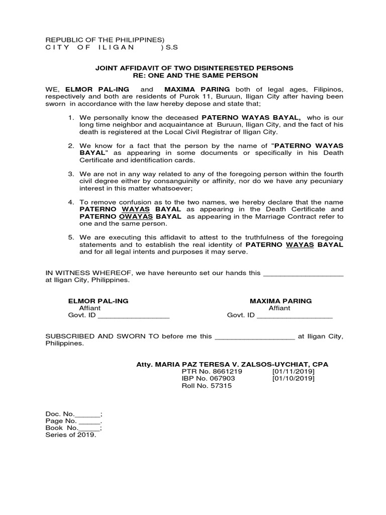 Joint Affidavit for Identity Confirmation | PDF | Politics