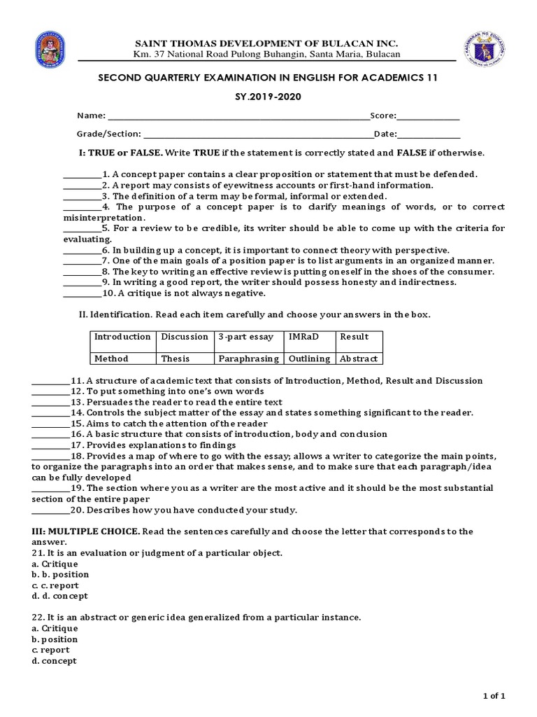 English For Acads 2nd Quarter | PDF | Concept | Essays