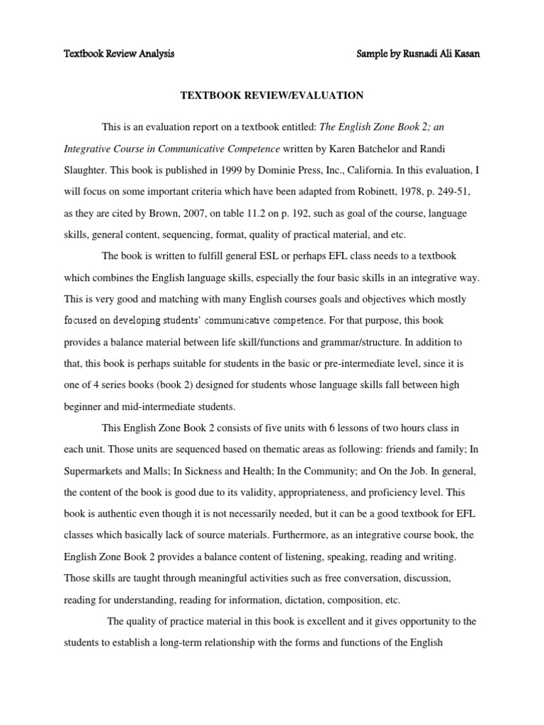 Sample of Textbook Review Analysis | PDF | English As A Second Or ...