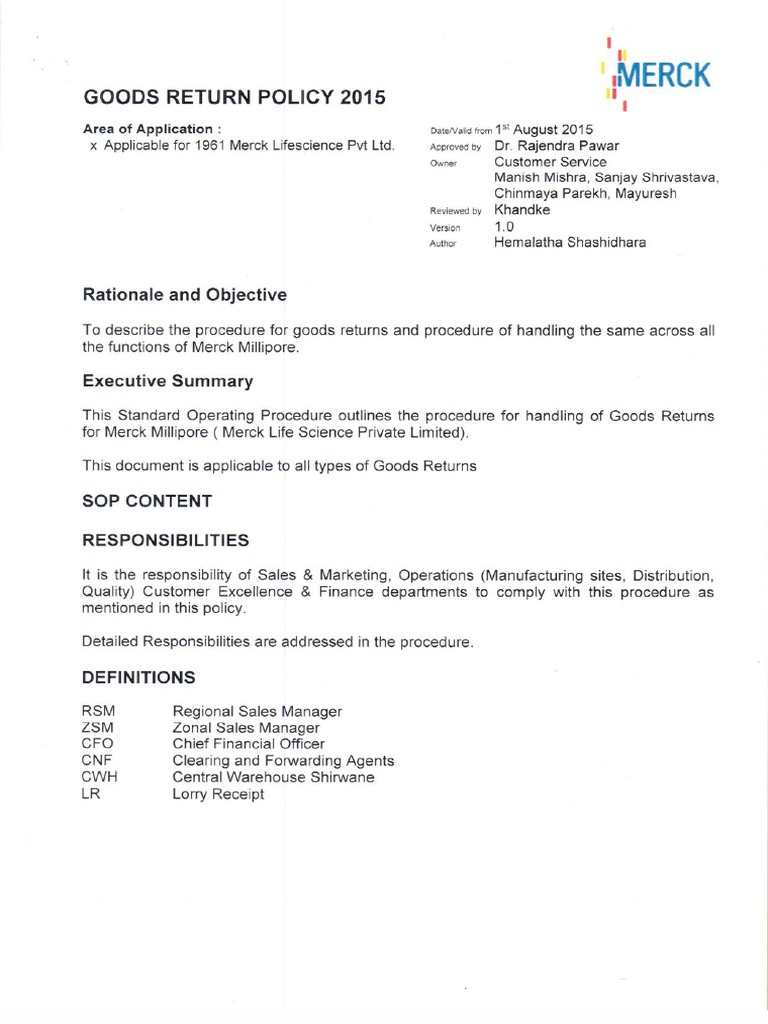 Goods Return Policy | PDF