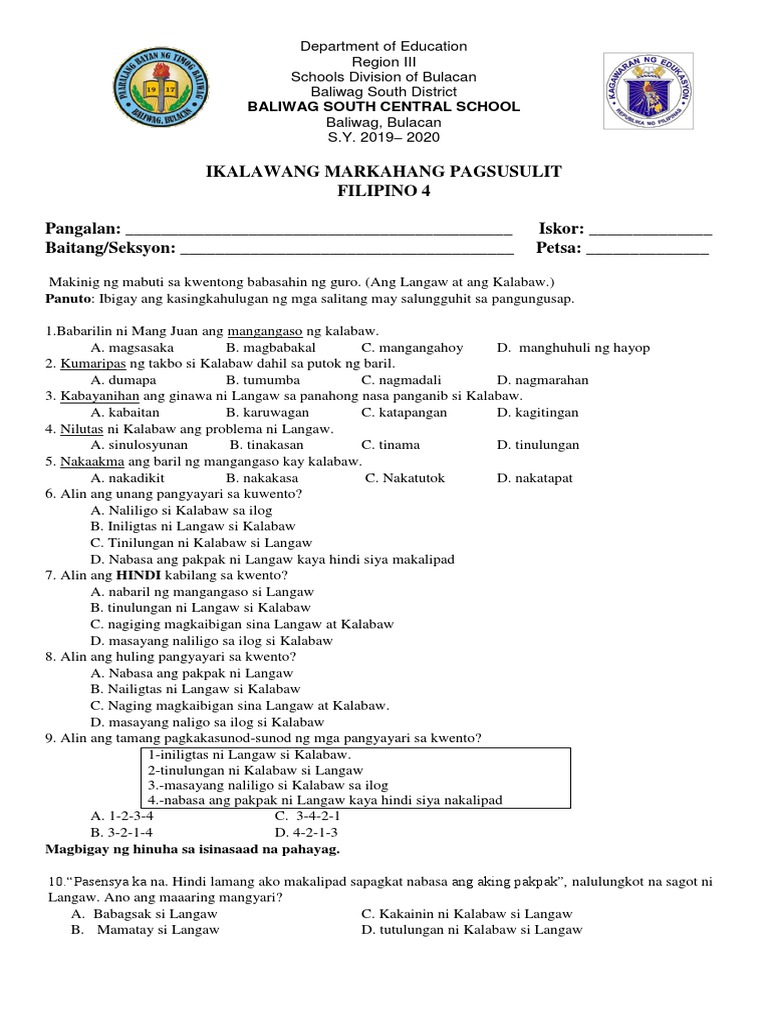 2ND Periodical Test Filipino 4 With TOS | PDF