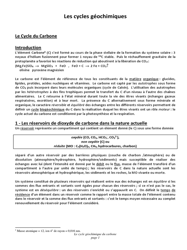 Le Cycle Geochimique Du Carbone | PDF | Dioxyde de carbone | Photosynthèse