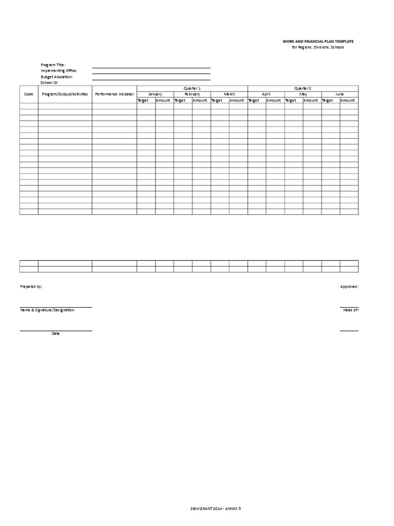 Work and Financial Plan Template 1 | PDF