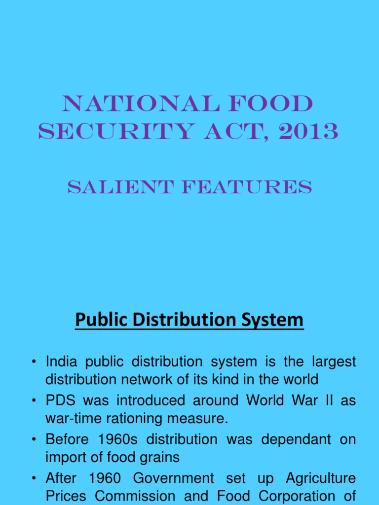 National Food Security Act, 2013: Salient Features | PDF | Economies ...