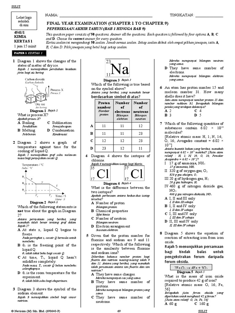 IT Chem F4 Final Year Examination (BL) | PDF | Mole (Unit) | Chemical ...