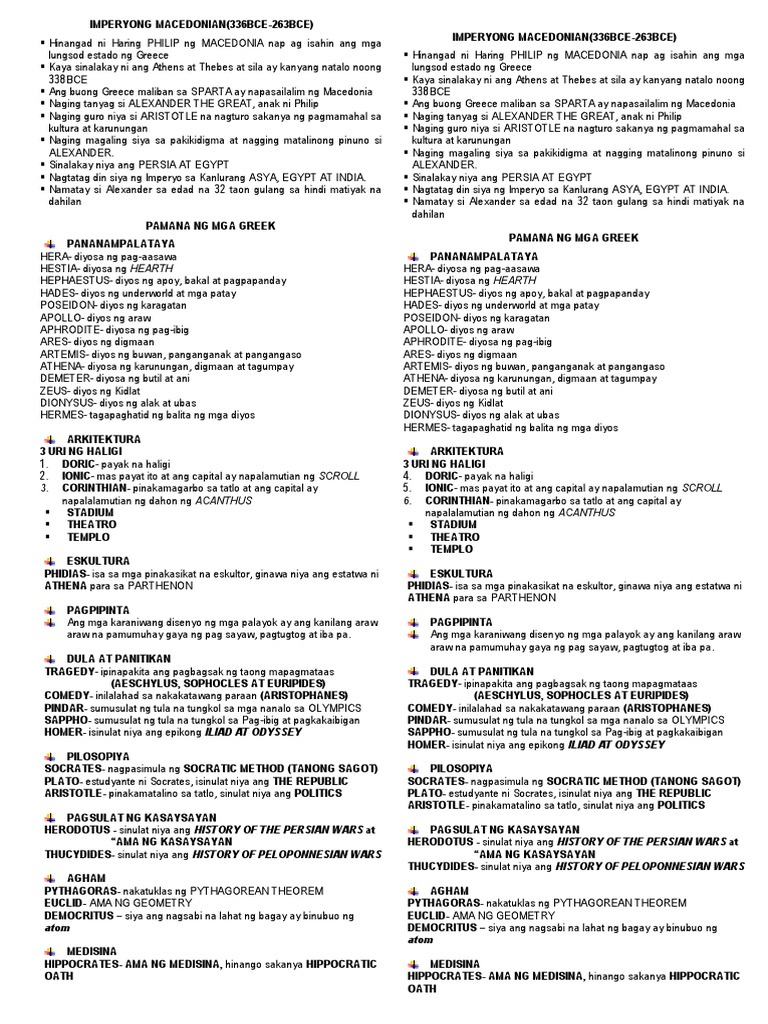 Pamana NG Greek Handouts | PDF