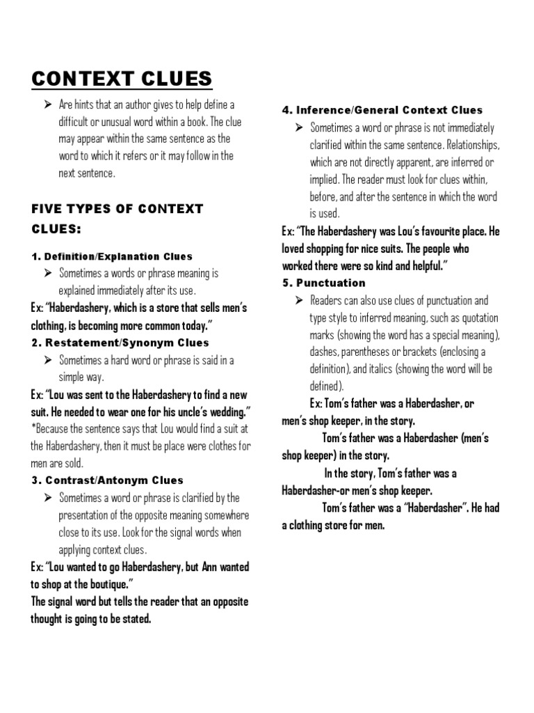 Inference/General Context Clues | PDF | Bracket | Human Communication