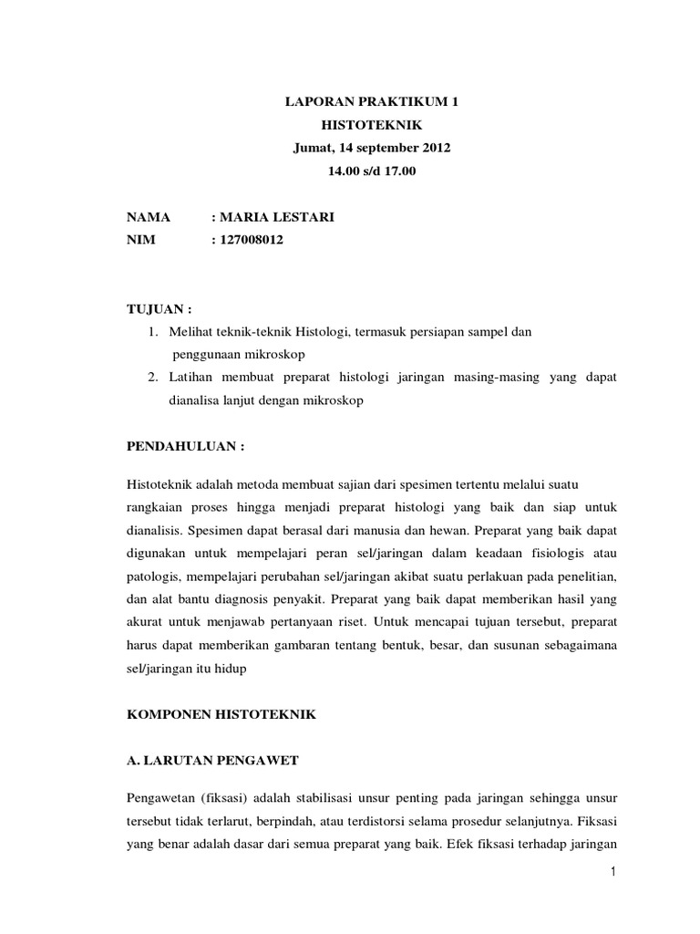 Laporan Praktikum Histoteknik Oleh Maria Lestari Situmeang-3 | PDF ...