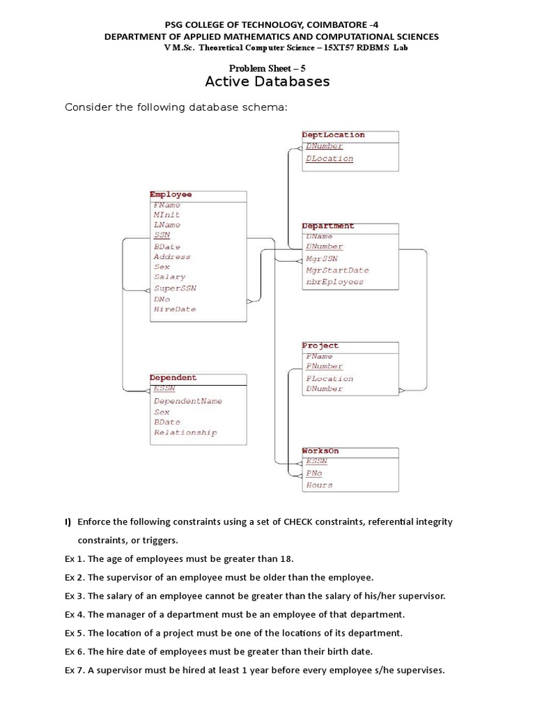 Active Databases: PSG College of Technology, Coimbatore - 4 Department of Applied Mathematics ...