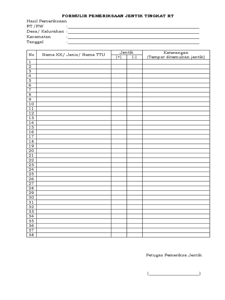 Formulir Pemeriksaan Jentik Tingkat RT | PDF