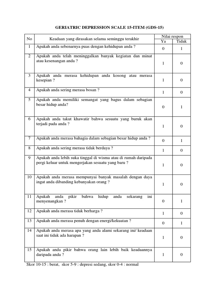 Skala Depresi Geriatri 15 Item (GDS-15) | PDF