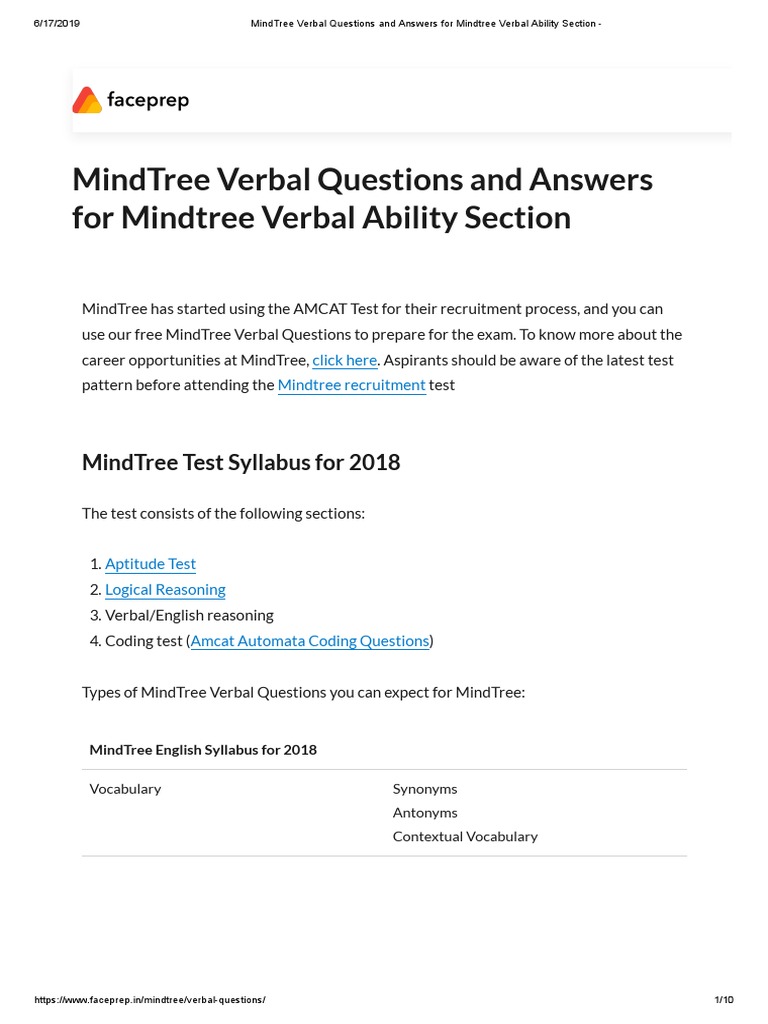 MindTree Verbal Questions and Answers For Mindtree Verbal Ability ...
