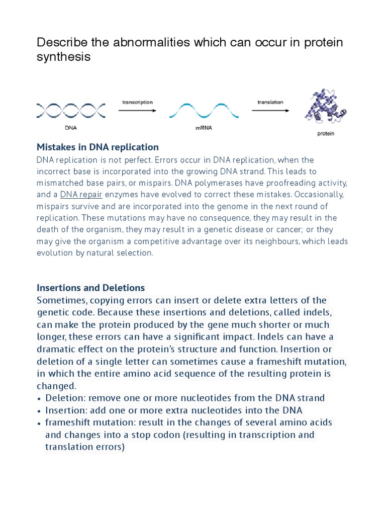 Describe The Abnormalities Which Can Occur in Protein Synthesis | PDF ...