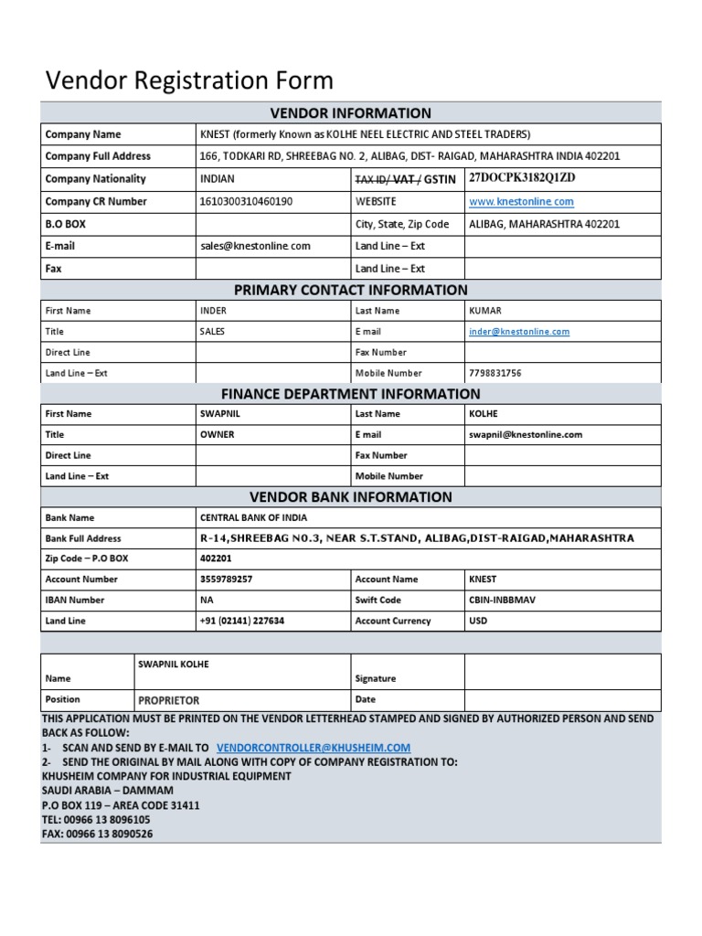 Vender Registration Form 1 | Download Free PDF | Service Industries ...