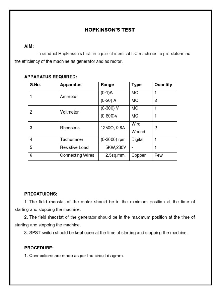 Hopkinson Test | PDF | Electric Motor | Electric Generator