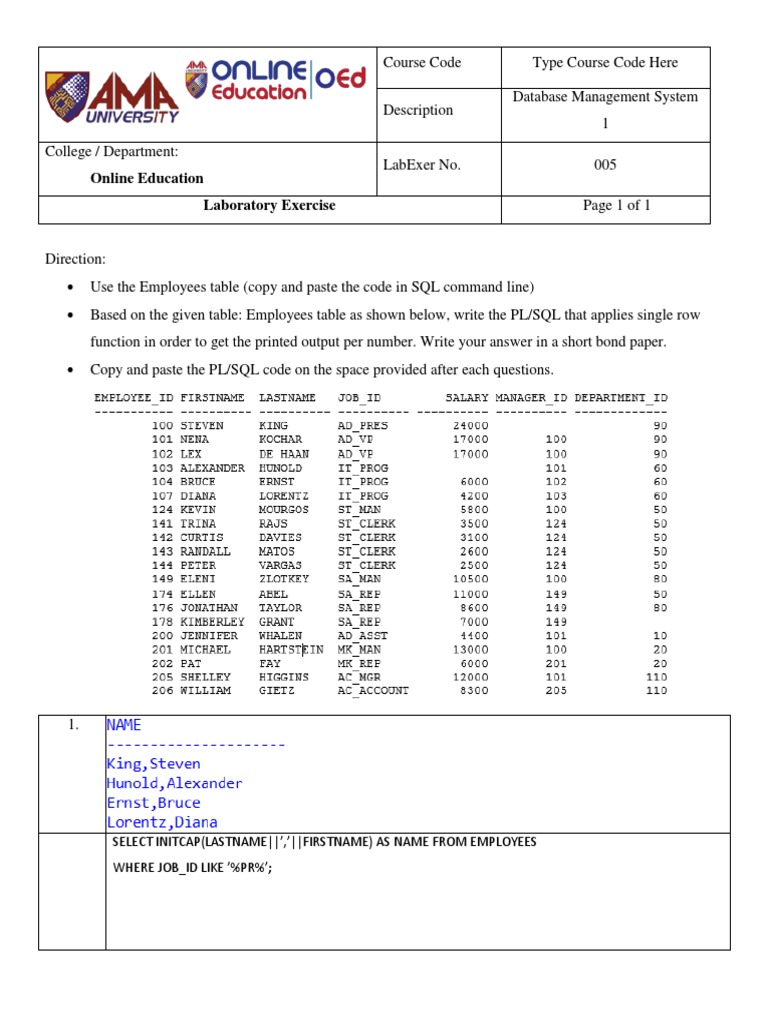 Week010 SingleRow LabExer005 | PDF