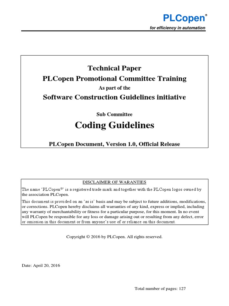 Plcopen Coding Guidelines Version 1.0 | PDF | Variable (Computer Science) | Scope (Computer Science)