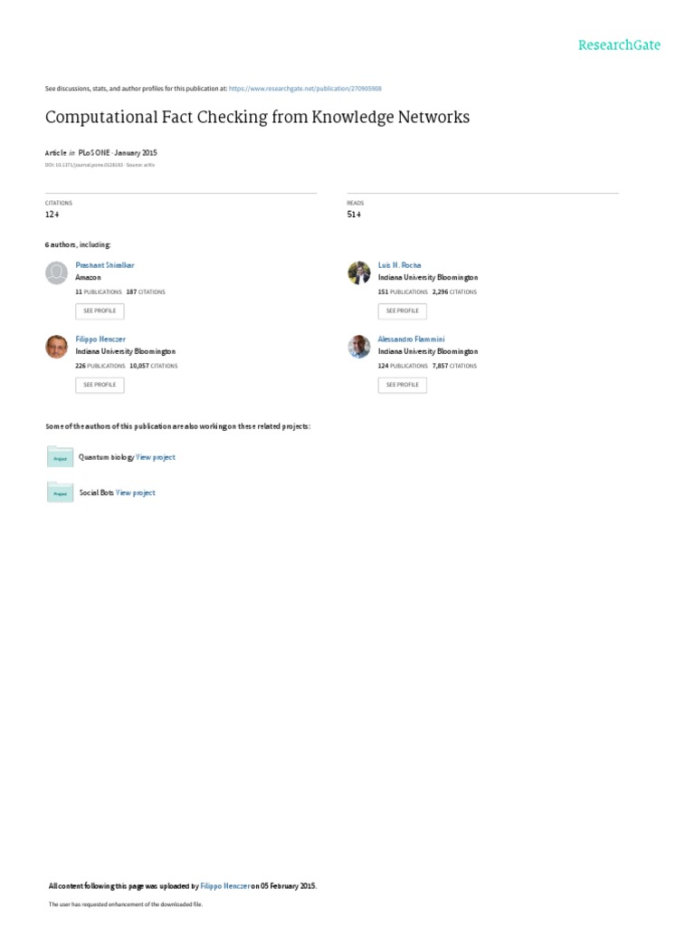 Computational Fact Checking From Knowledge Network | PDF | Receiver Operating Characteristic ...