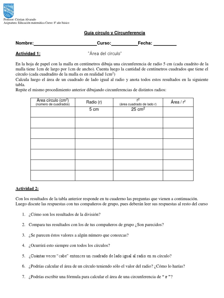 Guia Circulo y Circunferencia | PDF | Enseñanza de matemática