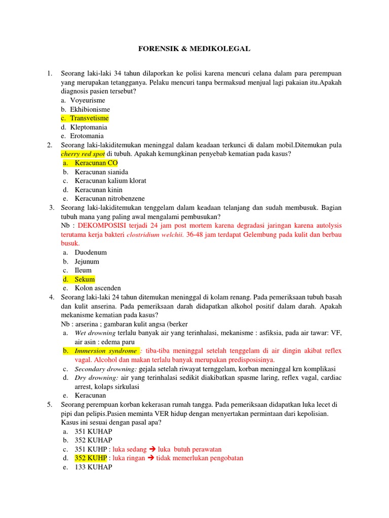 Forensik (DR - Dr.berty Nelwan, SP - Pa, SP.F) Jawab | PDF | Fiksi ...
