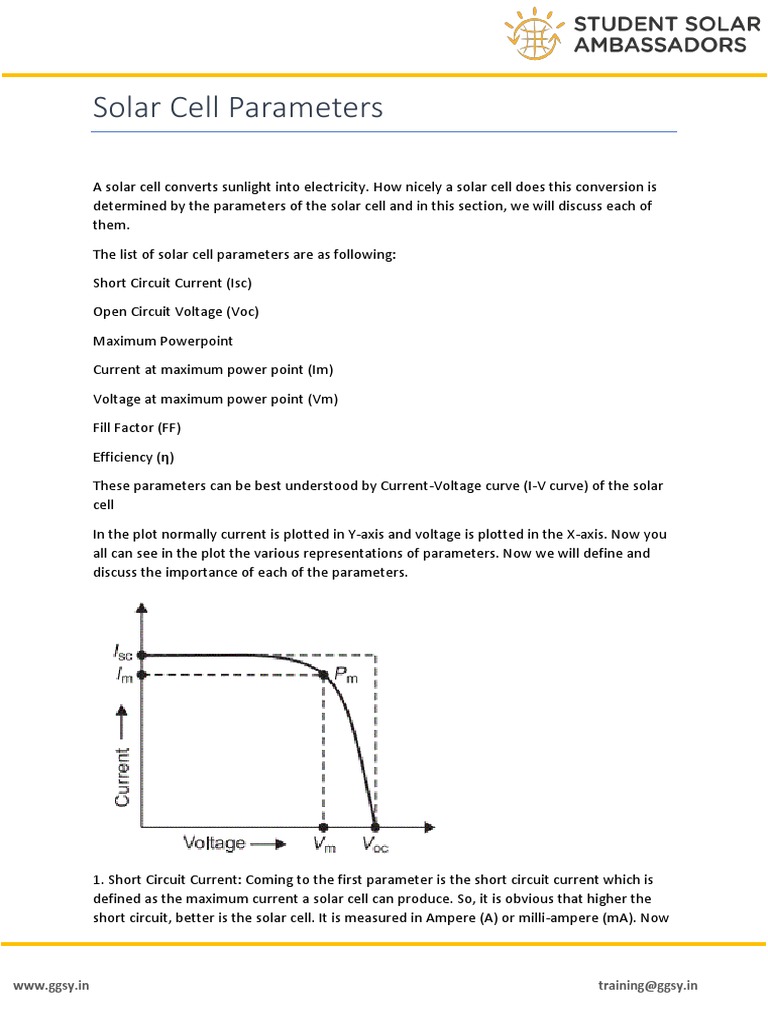 Solar Cell Parameters: WWW - Ggsy.in Training@ggsy - in | PDF | Solar ...