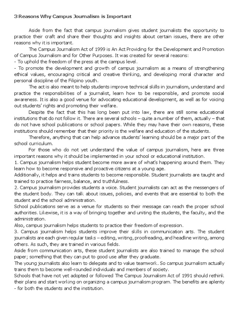 3 Reasons Why Campus Journalism Is Important | PDF | Journalism | Reason