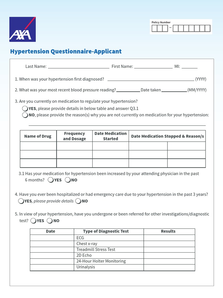 Hypertension Questionnaire | PDF | Hypertension | Medicine
