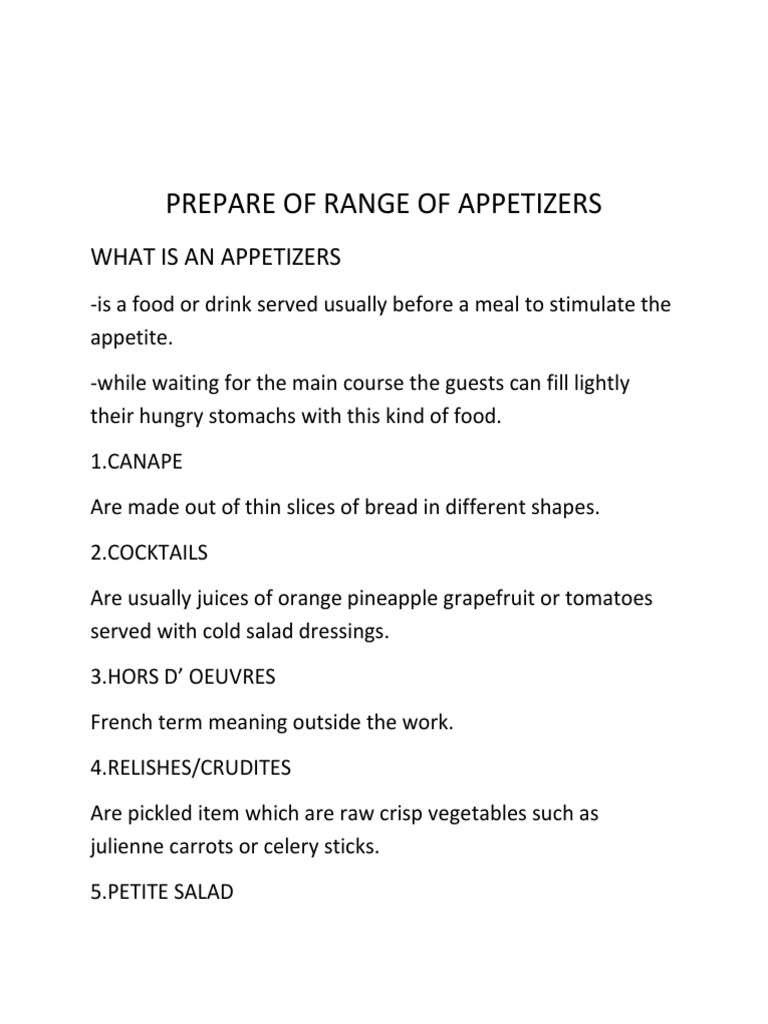 Prepare of Range of Appetizers: What Is An Appetizers | PDF | Cooking ...