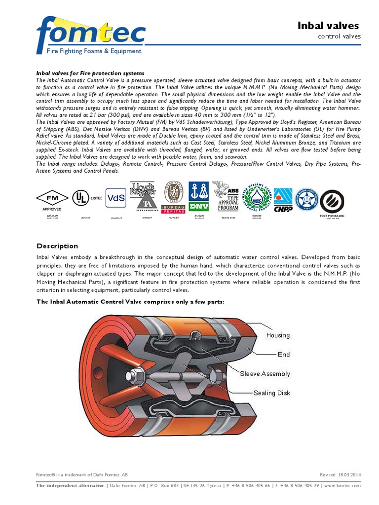 Inbal Control Valves | PDF | Fire Sprinkler System | Valve