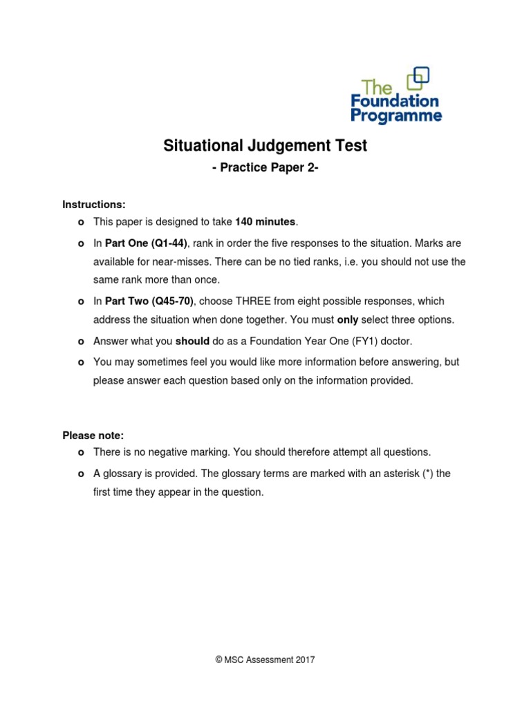 SJT Practice Paper 2 Large Print | PDF | Intensive Care Unit | Hospital