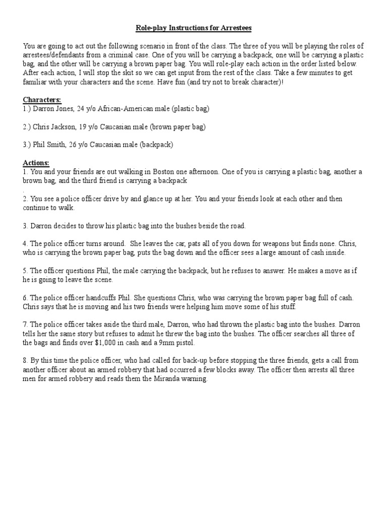 Police Arrest Role-Play Scenario | PDF | Right To Silence | Criminal ...