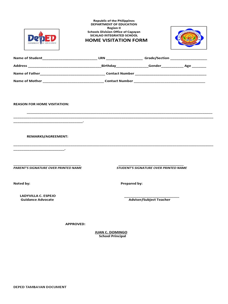 Home Visit Form | PDF