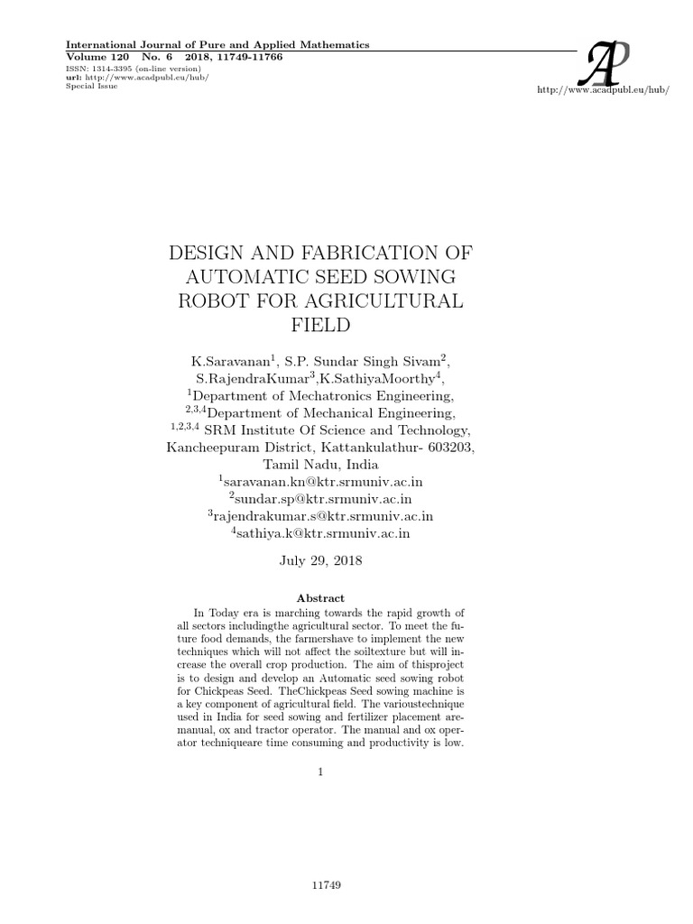 Design and Fabrication of an Automatic Seed Sowing Robot for ...