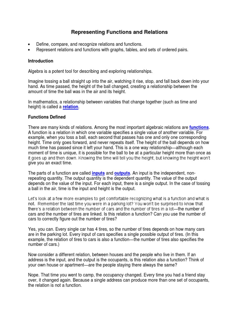 Representing Functions and Relations | PDF | Variable (Mathematics ...