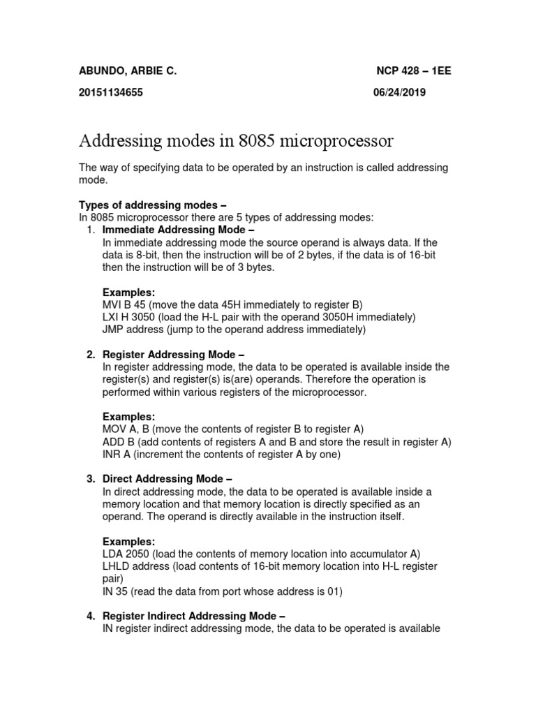 Addressing Modes in 8085 Microprocessor | PDF | Central Processing Unit | Digital Technology