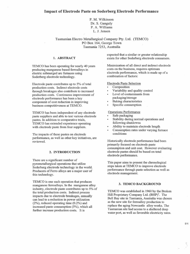 Impact of Electrode Paste On Soderberg Electrode Performance | PDF ...