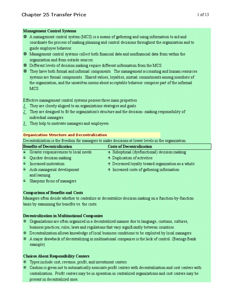 Chapter 25 Transfer Price: Management Control Systems | PDF | Taxes ...