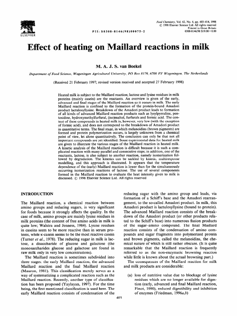 Effect of Heating On Maillard Reactions in Milk: M. A. J. S. Van Boekel ...
