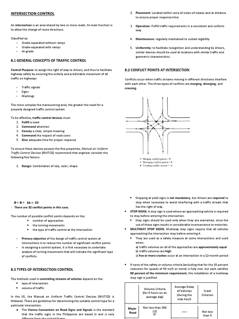 Intersection Control: 8.1 General Concepts of Traffic Control 8.2 ...