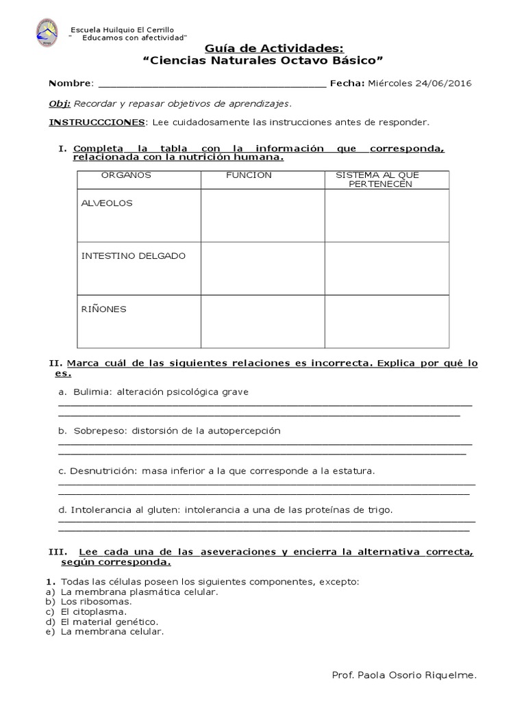 Guia 1 Recordemos Las Unidades 1 y 2 Ciencias Octavo | PDF | Citoplasma ...