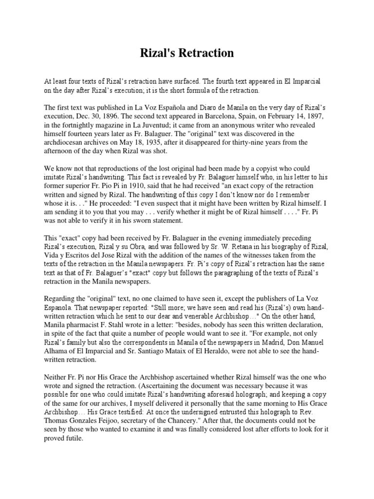 Rizals Retraction | PDF