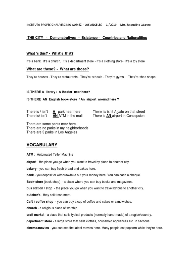 Vocabulary Guide for Places and Questions | PDF | Retail | Restaurant ...
