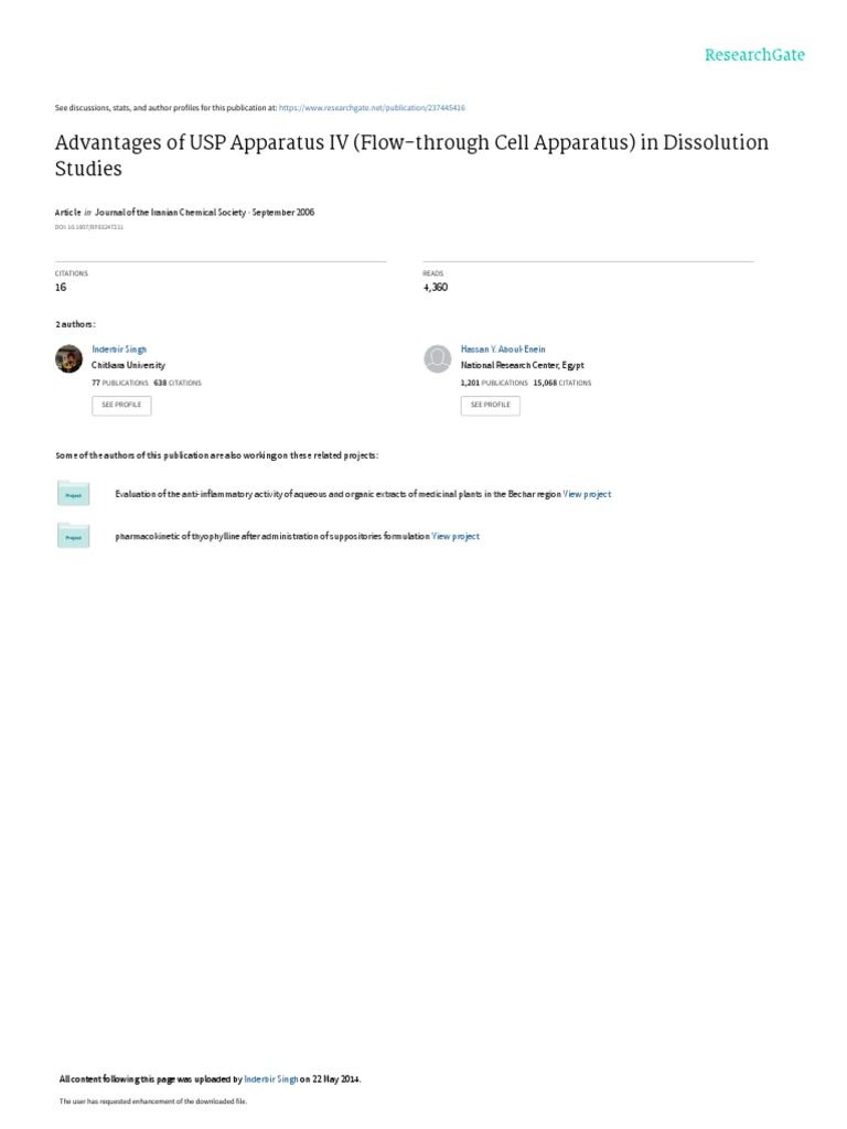 USP Apparatus IV in Dissolution Studies | PDF | Pharmaceutical Sciences ...