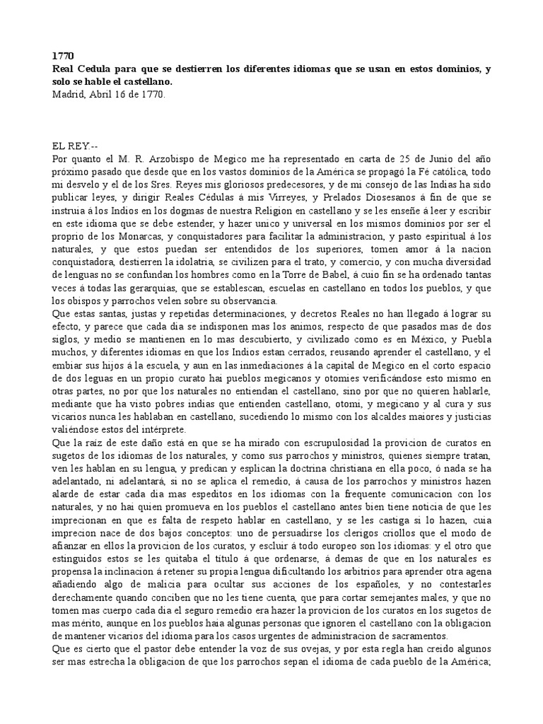 Real Cedula 1770 | PDF | Lengua española | Nueva españa