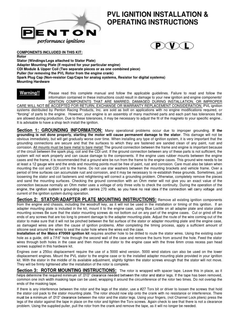 PVL Ignition Installation Guide | PDF | Ignition System | Rotating Machines