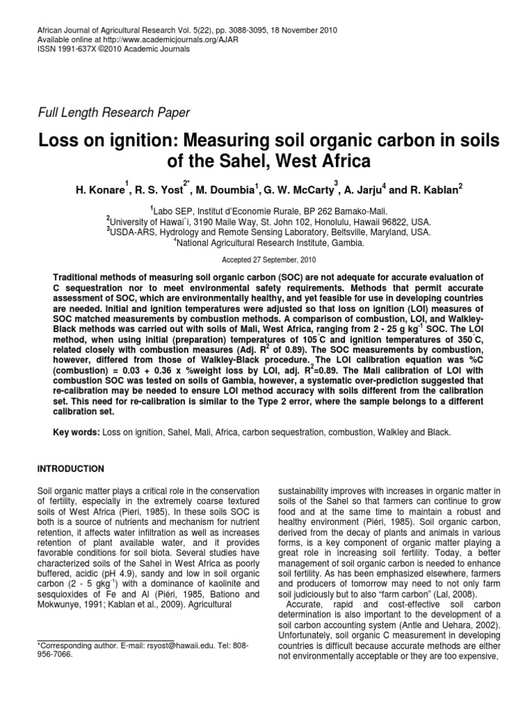Loss On Ignition: Measuring Soil Organic Carbon in Soils of The Sahel ...