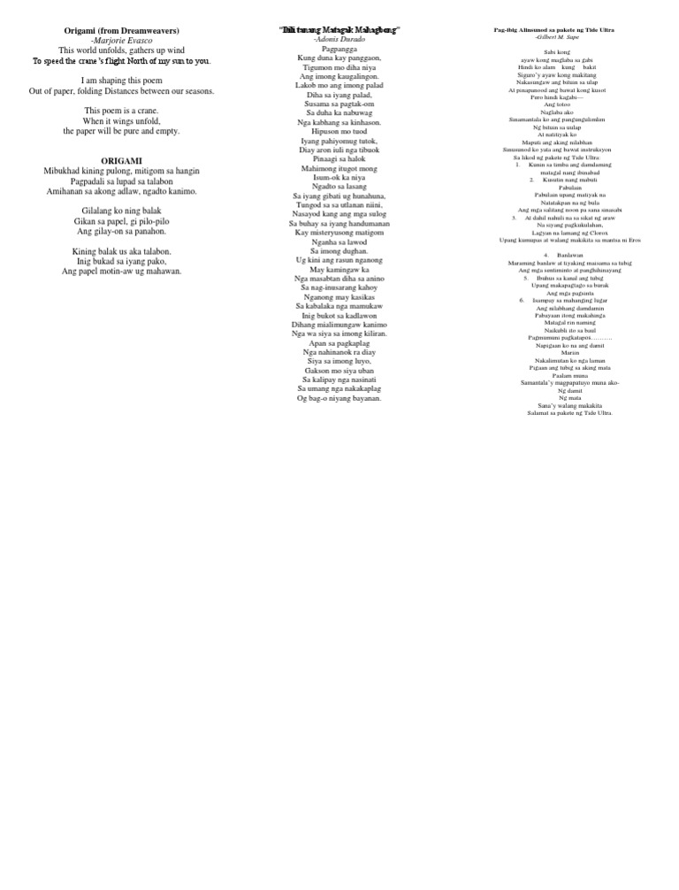 Poems-Origami, Dili Tanang Matagak Mahagbong | PDF