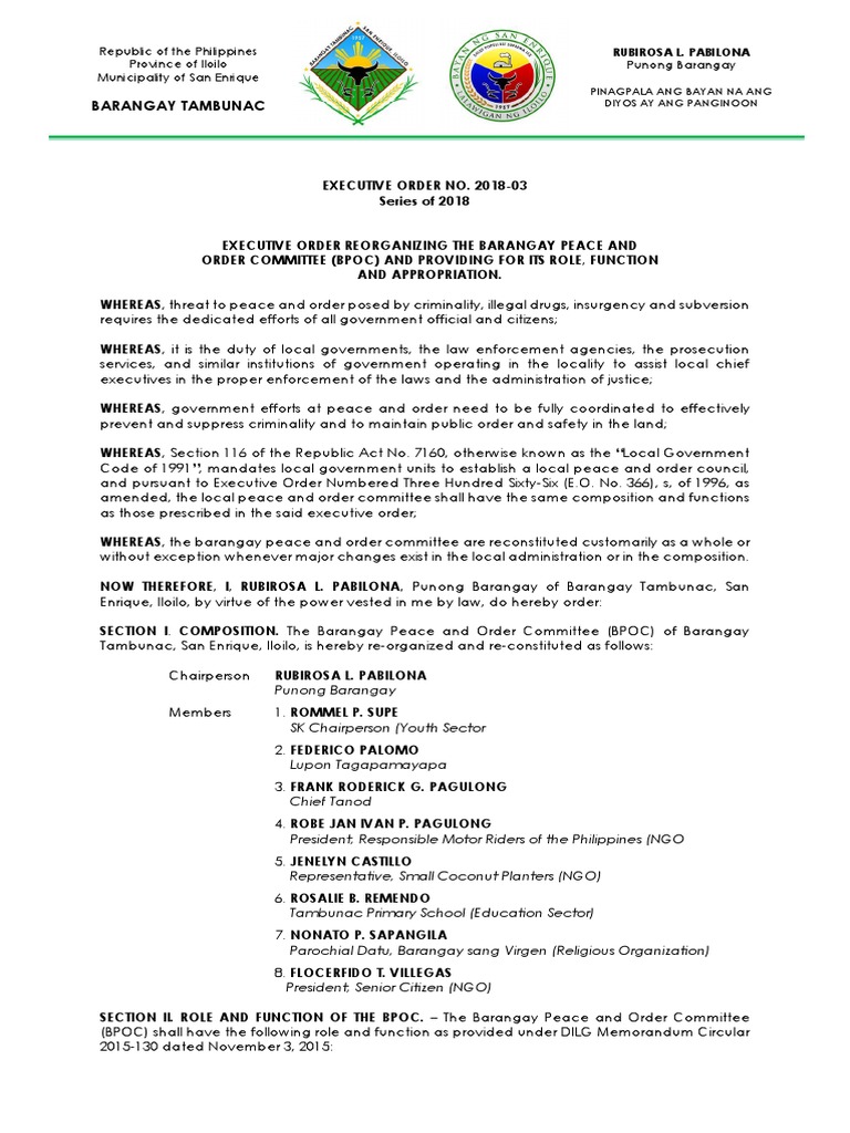 Eo-2018-03 - Bpoc | PDF | Executive Order | Local Government