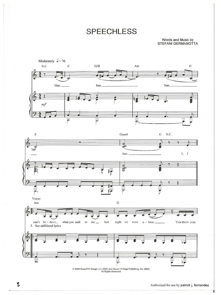 Speechless Sheet Music | PDF