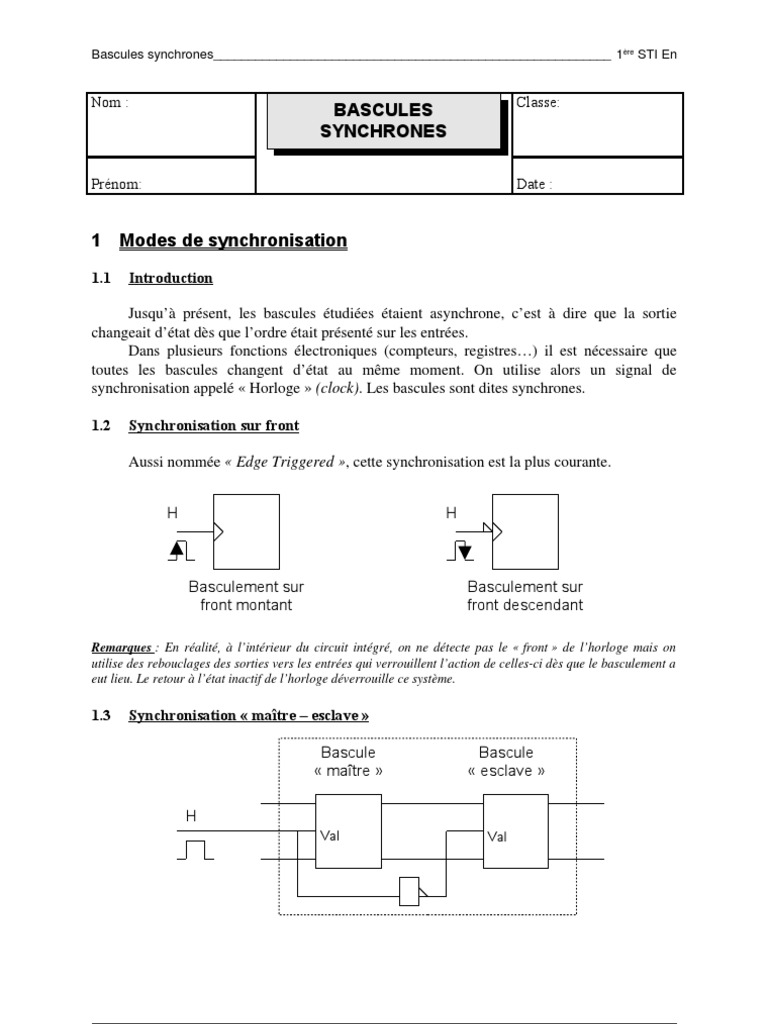 Bascules Synchrones | PDF | Circuit électronique | Circuit électrique